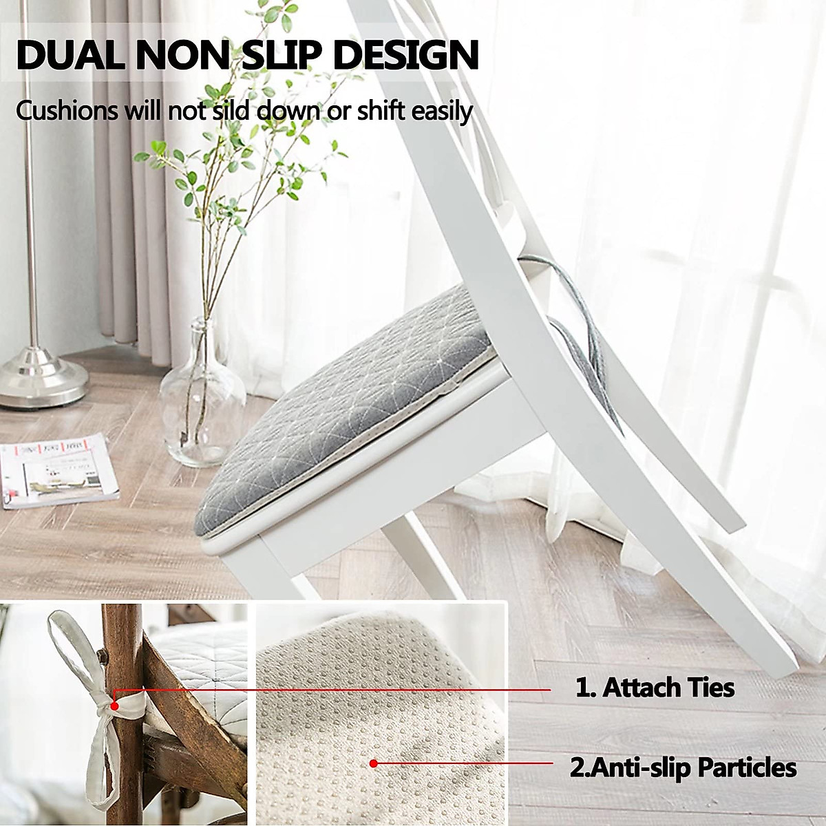 Kitchen Chair Cushions Set of 4 Non Slip, Seat Cushions for Dining Room Chairs, Dining Chair Pads Washable, Summer Colorful Decorative Pads, Breathable and Not Stuffy Yellow