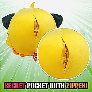 Miraculous Ladybug - Huggie Hideaway Cat Noir, 16.5-inch Black Plush Pillow, Super Soft Stuffed Toy for Kids with Large Zipper Secret Pocket in The Back (Wyncor)