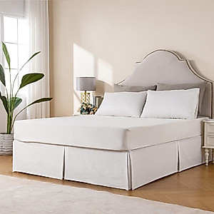MIYE Pleated Waffle Weave Bed Skirt, Tailored Dust Ruffle 14 Inch Drop Easy Fit, Machine Washable (White, Queen - 14" Drop)