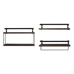 Rustic Floating Shelves With Metal Rack, Wood Floating Shelves Set of 4, Wall Mounted Floating Bathroom Shelves,Black Floating Shelves For Bathroom for Kitchen,Living Room,Bedroom, Coffee Bar, Office