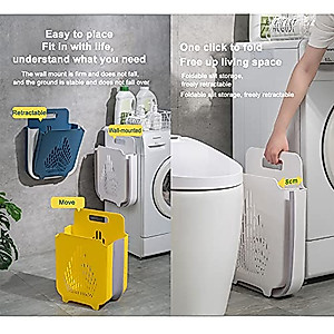 Plastic Laundry Hamper Wall Hanging Groceries Dirty Clothes Storage Containers,Compact Collapsible Dead Laundry Hamper for Bathroom Bedroom Kitchen,Folding Storage Baskets-White 46x39x22cm(18x15x8.6in