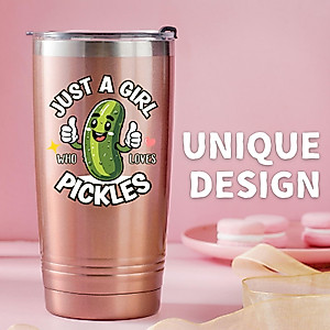 Onebttl Pickle Gifts for Women, 20 oz Travel Tumbler with Lid and Straw, Best Gifts for Her on Christmas/Birthday, Gift Box Included, Just a Girl Who Loves Pickles