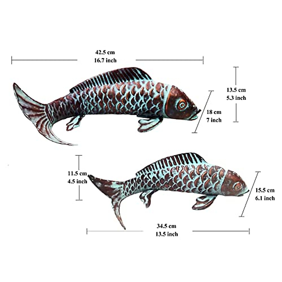 Garden Sculptures & Statues, Garden Statues, Koi Fish Decor, Antique Outdoor Statue Ornament, Metal Copper Garden Art, Set of 2 Fish Sculpture for Outdoors, Patio, Yard, Lawn, Pond and Home Decoration