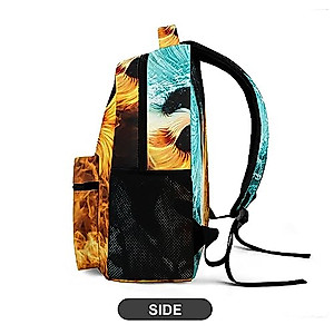 Supdreamc Lightweight Daypack Bookbag for Trekking Business Walking Cycling - Big Capacity Anti-Theft Multipurpose Carry On Bag, Ice Water Fire Flame Phoenix Bird Art Business Computer Bag