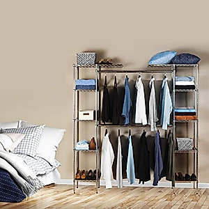 Seville Classics Double-Rod Expandable Clothes Rack System Closet Organizer, 58" to 83" W x 14" D x 72", Chrome