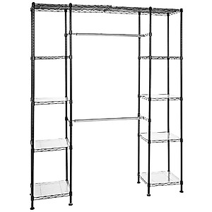 Amazon Basics Expandable Metal Hanging Storage Organizer Rack Wardrobe with Shelves, 14"-63" x 58"-72", Black