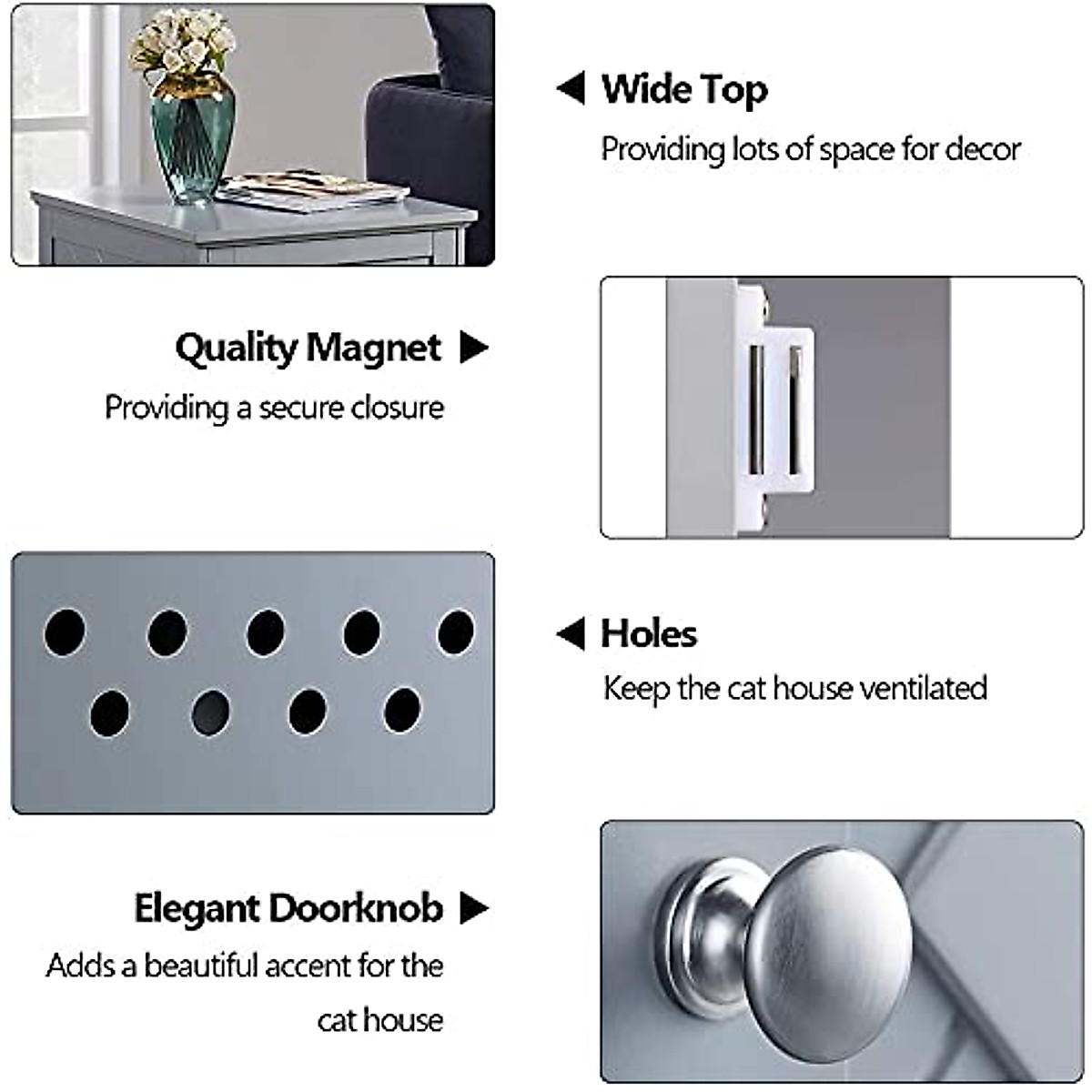 unipaws Cat Litter Box Enclosure with Mat, Privacy Cat Washroom, Litter Box Hidden, Pet Crate with Sturdy Wooden Structure, Cat House Nightstand