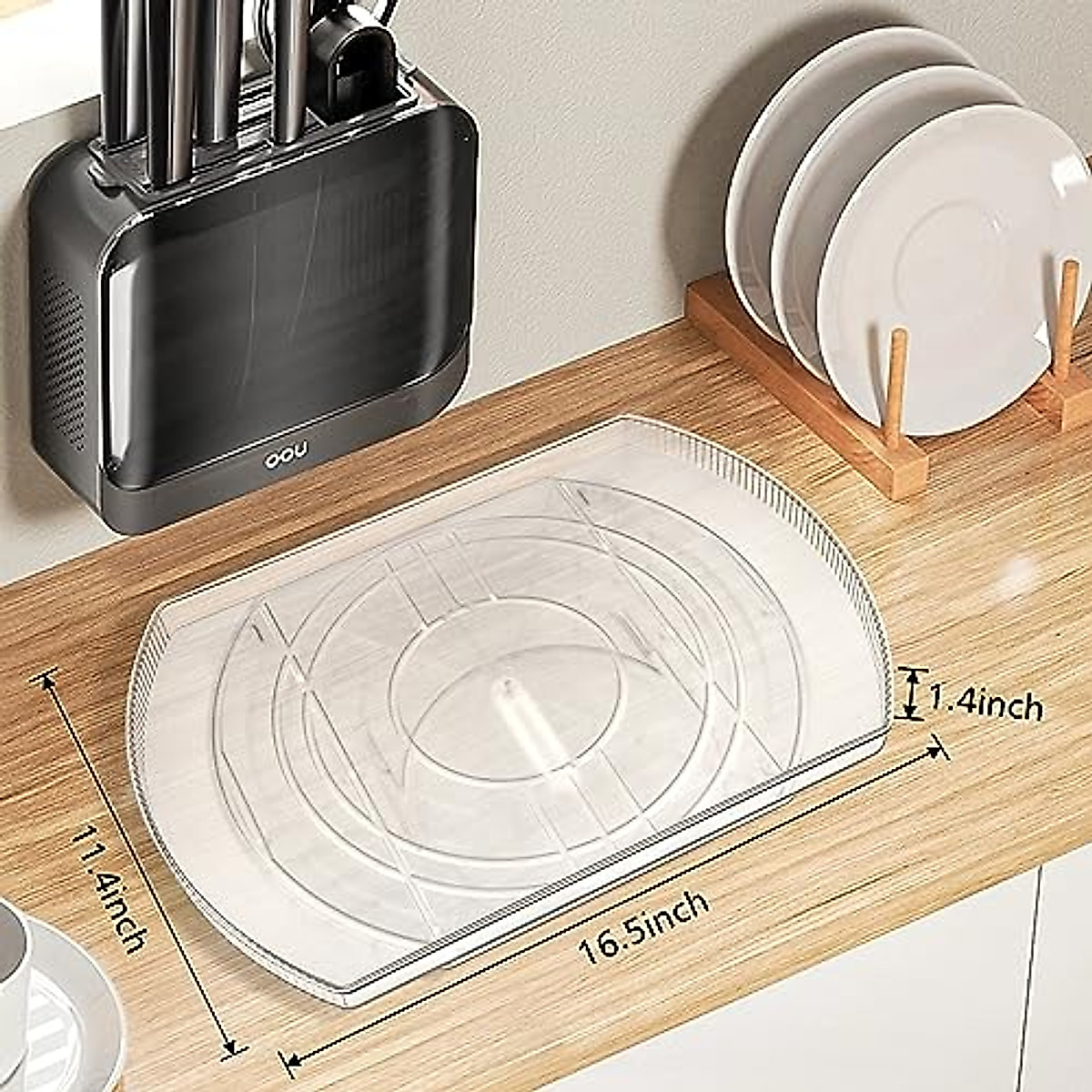 VanlonPro Lazy Susan Organizer for Refrigerator, Rectangular Condiment Turntable, Clear Rotating Storage Rack for Fridge, Cabinet, Countertop, Table, Pantry, Kitchen -16.5 x 11.1 x 1.4 inches (1 Pack)