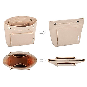 Vercord Mini Slim Small Felt Purse Organizer Insert Inside Handbag Tote Pocketbook for Women Beige