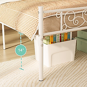 Elephance Full Size Bed Frame with Headboard and Footboard, Metal Platform Bed Frame with 14 Inch Storage Space No Box Spring Needed Easy Assembly for Adult White