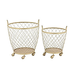 Deco 79 Modern Metal Wedge Storage Cart, Set of 2 15", 21"H, Gold