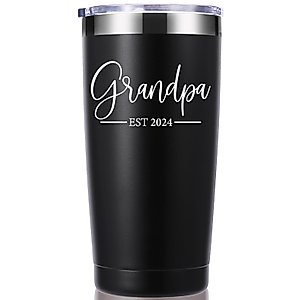momocici Grandpa Est. 2024 20 OZ Tumbler.First Time Grandfather,Grandpa to Be,New Grandpa,Newborn Gifts.Birthday,Christmas Gifts for New Grandfather,Husband,Men Travel Mug(Black)