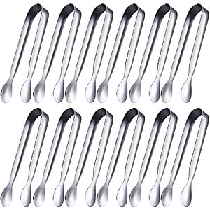 12 Pieces Sugar Tongs Ice Tongs Stainless Steel Mini Serving Tongs Appetizers Tongs Small Kitchen Tongs for Tea Party Coffee Bar Kitchen (Silver, 4.3 Inch)