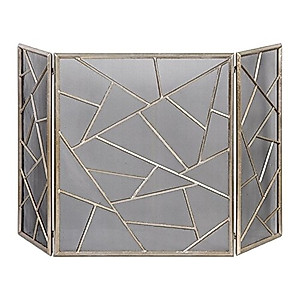 Beaumont Lane Modern Fireplace Screen in Antiqued Silver