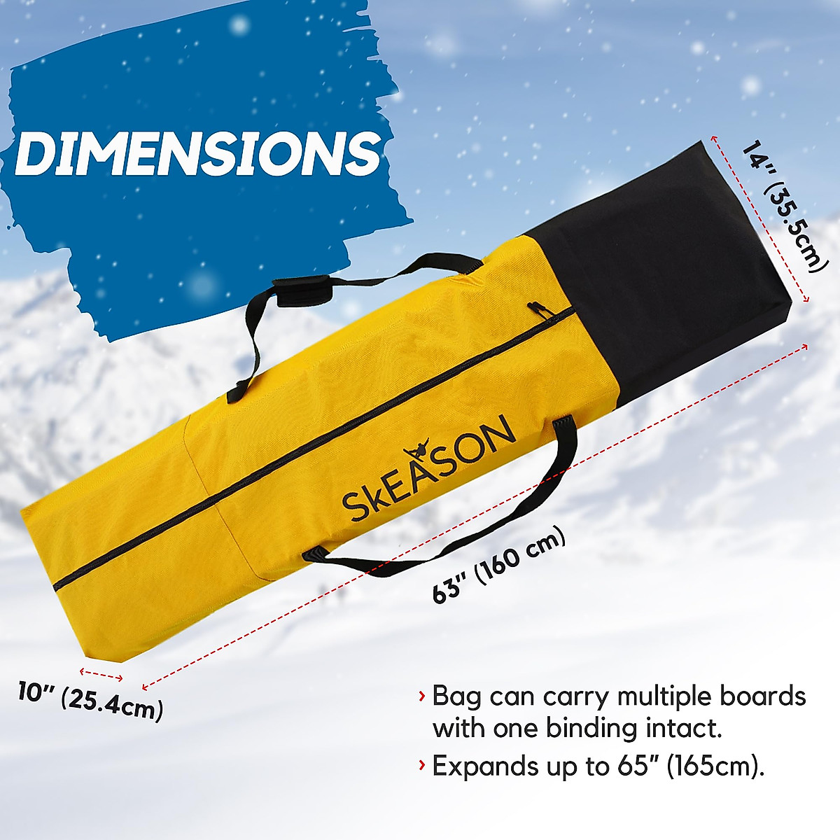 SkEASON Travel Snowboard Bag - Water Resistant Snowboard Backpack w/ 900D & 600D PVC Polyester - Snowboard Carry Case w/Strong Stitching - Snowboard Bag for Two - Helmet, Board, Boots, & More