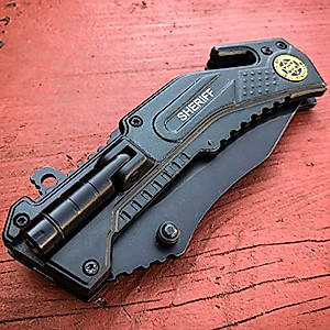 Spring Black Sheriff Led Light Spring Assisted Blade Pocket Stainless Steel Blade Folding Knife