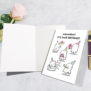 Cute Ghosts Birthday Card for Men Women, Funny Halloween Birthday Card for Friends, Humorous Cartoon Birthday Card for Him Her
