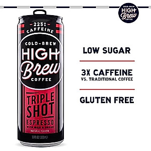 High Brew Coffee, Triple Shot Espresso, Cold Brew Coffee, 11 Fl Oz, Ready-To-Drink (Pack of 12)
