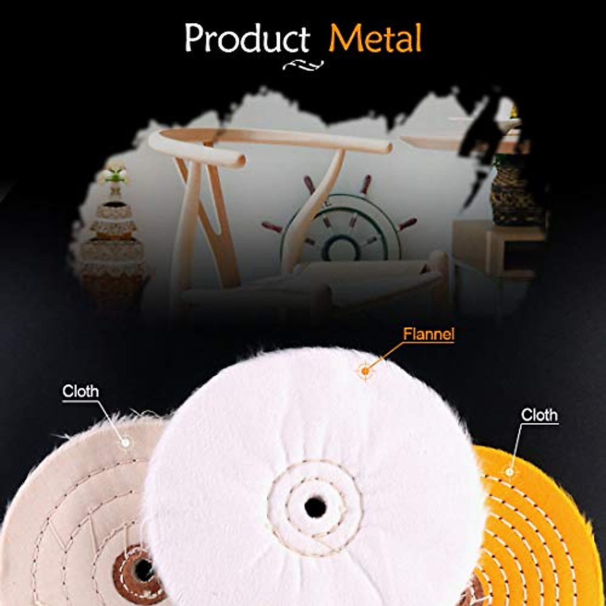 Rustark 6 Piece Polishing Compounds Kit with 3 Assorted Buffing Wheels Including Black Emery, Brown Tripoli, White Diamond, Yellow (30 Ply) Flannel (30 Ply), Cotton (40 Ply) for polishing