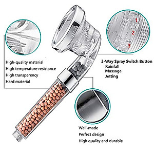 Nosame Shower Head, Filter Filtration High Pressure Water Saving 3 Mode Function Spray Handheld Showerheads 1.6 GPM for Hair & Skin
