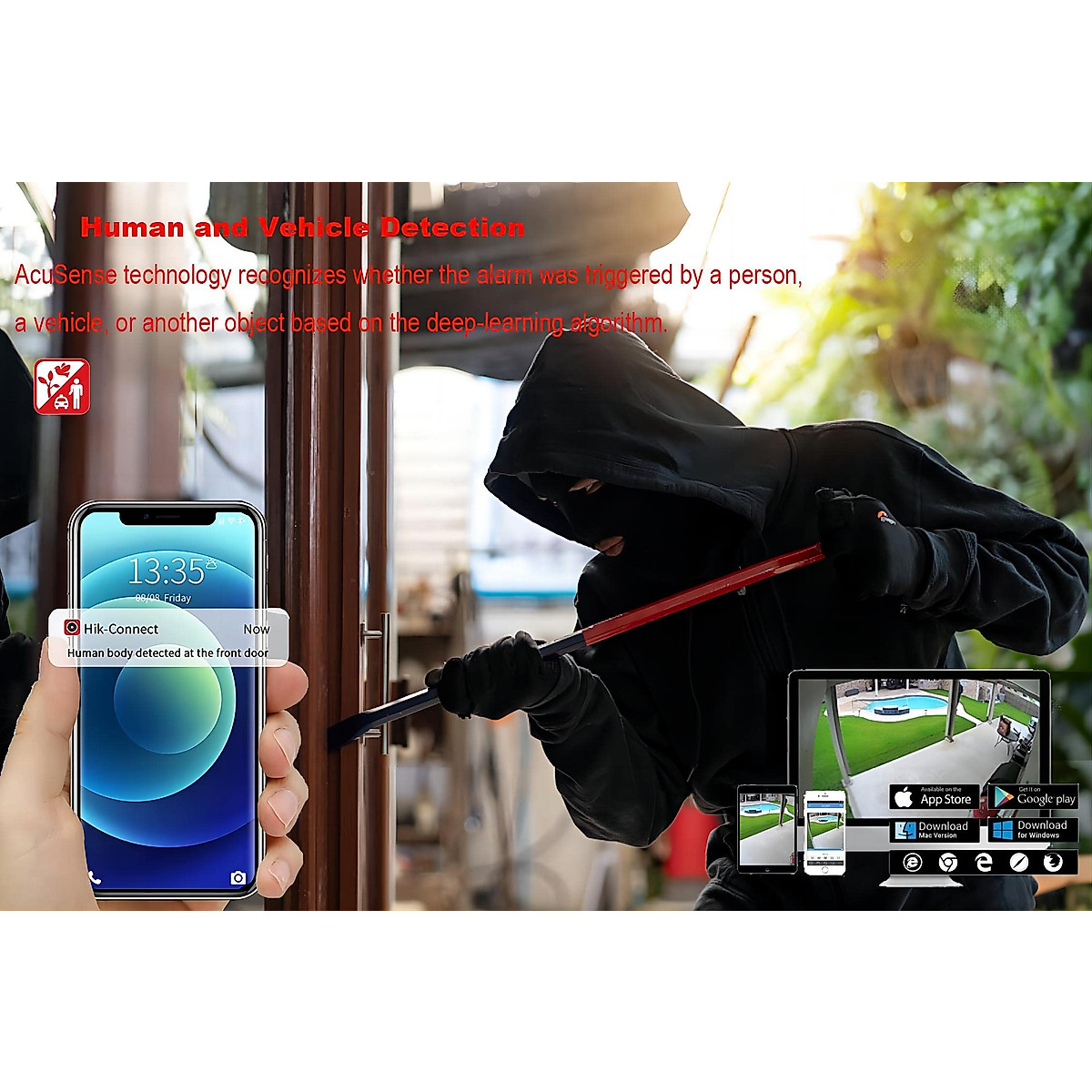 Ⲏіkvіsіon IP Camera AcuSense DS-2CD2347G2-LU 4MP PoE IP Turret Dome Camera, 247 Full Color 2.8mm Fixed Lens Outdoor Rated, IP67, H.265+ Built in Microphone, English Version Human Vehicle Detection