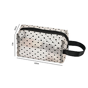 TOPASION Portable Mesh Makeup Bag with Zipper Small Travel Toiletry Bag Lightweight Cosmetic Pouch (Beige&Black Heart with Handle)