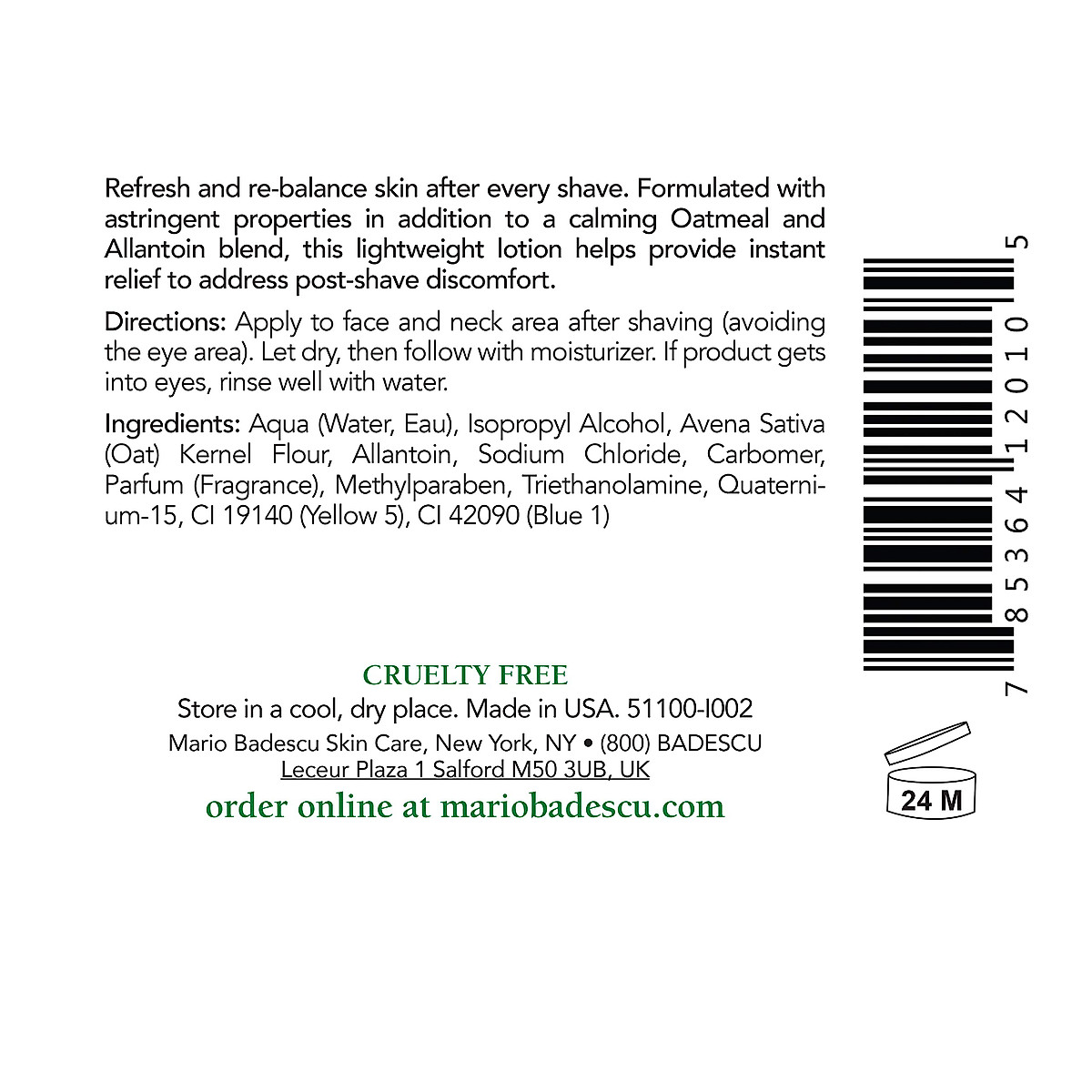 Mario Badescu Protein After Shave Lotion for Combination, Oily and Sensitive Skin | Lightweight Moisturizer that Minimizes Razor Burn and Ingrown Hairs |Formulated with Oatmeal & Allantoin| 2 FL OZ