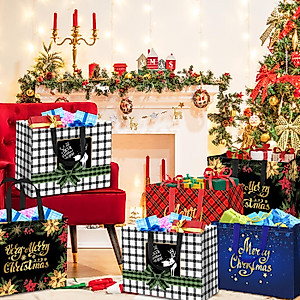 12Pack Extra Large Christmas Gift Bags, 16.5"×12.6"×7.2" Reusable Non-Woven Christmas Tote Bags with Handles, Multifunctional Holiday Gift Bags for Christmas Presents, Party Favors, Groceries, and Goodies