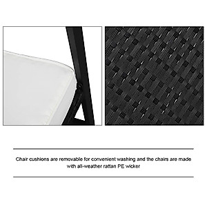 CIPACHO 3 Piece Wicker Patio Furniture Set, Patio Bistro Set with Glass Table & Cushions, Outdoor Rocking Chairs, Rattan Conversation Set for Backyard Porch Poolside Lawn, Black