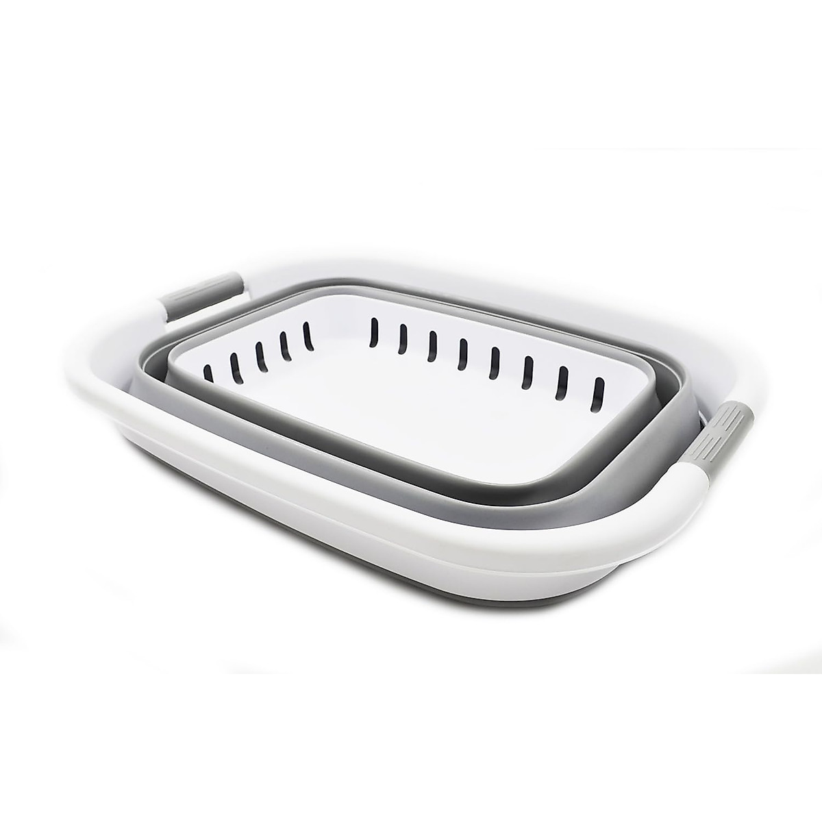 SAMMART 37L (9.7 gallons) Collapsible Plastic Laundry Basket - Foldable Laundry Hamper - Storage Container/Organizer - Pop Up Saving (White/Grey)