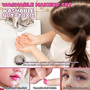 54 Pcs Kids Makeup Kit for Girls, Princess Real Washable Pretend Play Cosmetic Set Toys with Mirror, Non-Toxic & Safe, Birthday Gifts for 3 4 5 6 7 8 9 10 Years Old Girls Kids (Pink)