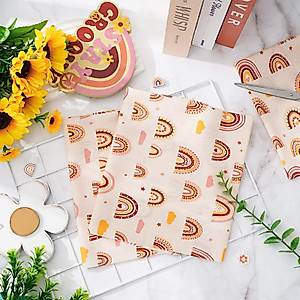 Whaline 5Pcs Boho Rainbow Cotton Fabric Bundles 18 x 22 Inch Rainbow Star Cloud Fat Quarters Boho Theme Quilting Patchwork Squares Sewing Fabrics for DIY Handmade Crafting Home Party Decor