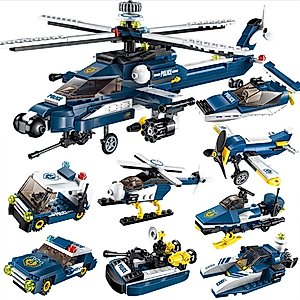 Ulanlan 8-in-1 Military Helicopter Building Bricks Toys, STEM Building Toys 381PCS Creative Gunship Construction Toys Armed Plane Military Vehicles Blocks Kit for Kids Age 6 +