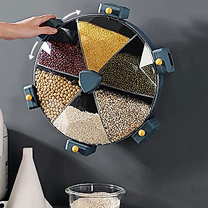 ALONCEgwsnh Spices Jars Wall Mounted Grain Storage Container Rice Dispenser 360 Degree Rotation 6 Grids Moisture Proof Kitchen Food Storage Organizers