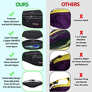 MAXTOP Slim Fanny Packs for Women Men with Water-Resistant PU Leather Waist Pack Belt Bag for Biking Running Jogging Traveling Outdoors Workout Cycling Fitness and Hiking (Black)