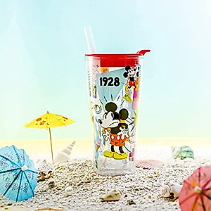 Zak Designs Disney Insulated Plastic Tumbler with Press-In Lid and Straw, Made with Durable and Non-BPA Material for Travel Cold Drinks (16 oz, Mickey Mouse)