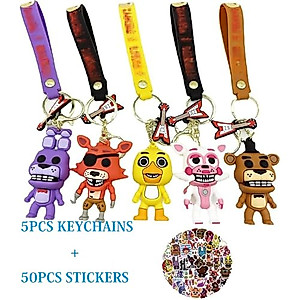 NOBLECARE 5PCS FNAF Keychain+50PCS FNAF Stickers|3.95x2.95/Fnaf Keychains, Fnaf Party Favor, Fnaf Party Favors, Fnaf Gift, Fnaf Gifts, Fnaf Keychains For Backpacks–Accessory