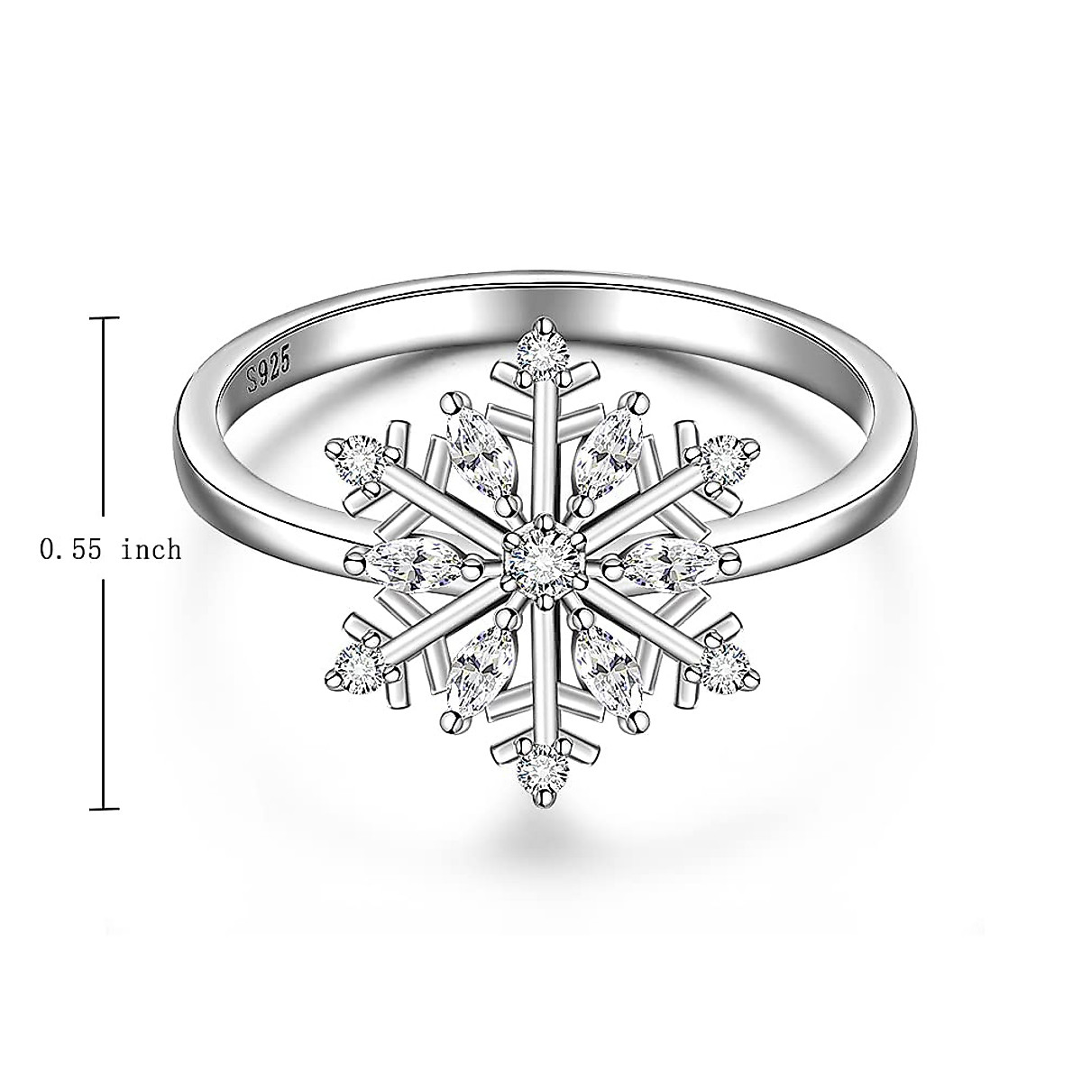 Sterling Silver Snowflake Ring Diamond Zirconia Crystal Christmas Snowflake Rings for Women Cute Dainty White Holiday Jewelry Gift Size 6