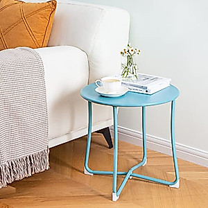 Amagabeli Metal Patio Side Table 18” x 18” Heavy Duty Weather Resistant Anti-Rust Outdoor End Table Small Steel Round Coffee Table Porch Table Snack Table for Balcony Garden Yard Lawn, Light Blue