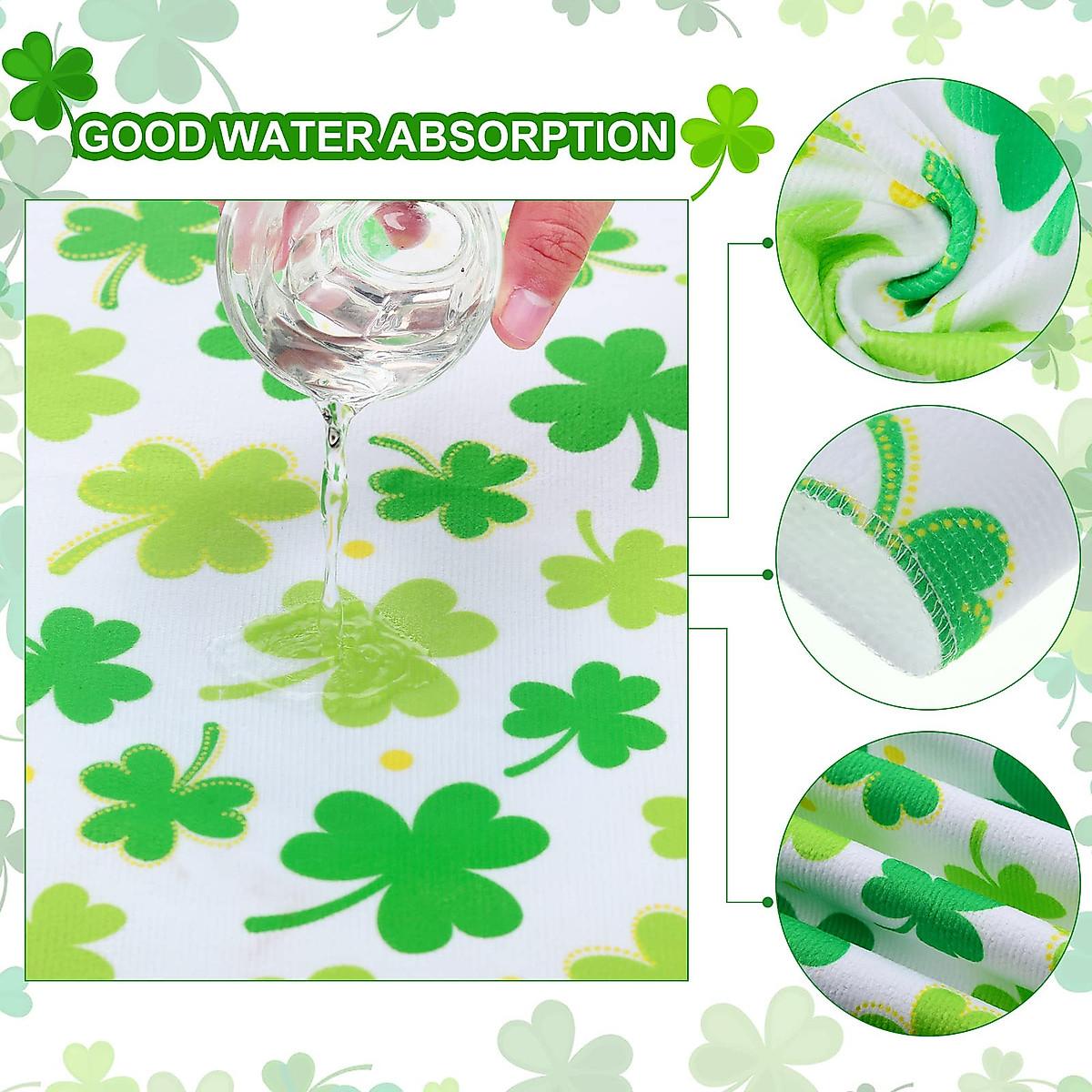 4 Pieces St. Patrick's Day Dishtowel Buffalo Plaid Shamrock Clover Towel Shamrock Kitchen Dishcloth Decorative Bathroom Towel for Kitchen Home Supplies, 16 x 24 Inches