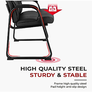 CLATINA Office Guest Chair Leather Reception Chair with Bonded Padded Arm Rest and Sled Base Desk Chair No Wheels for Reception Conference Waiting Room Side Office Home Black