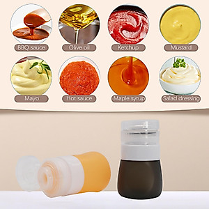Ksooly 4-Pack 1.3Oz. Squeeze Salad Dressing Bottles with Cleaning Brush, Small Salad Dressing Container to Go, Portable Sauce Condiment Bottles, Food-grade Silicone, BPA Free