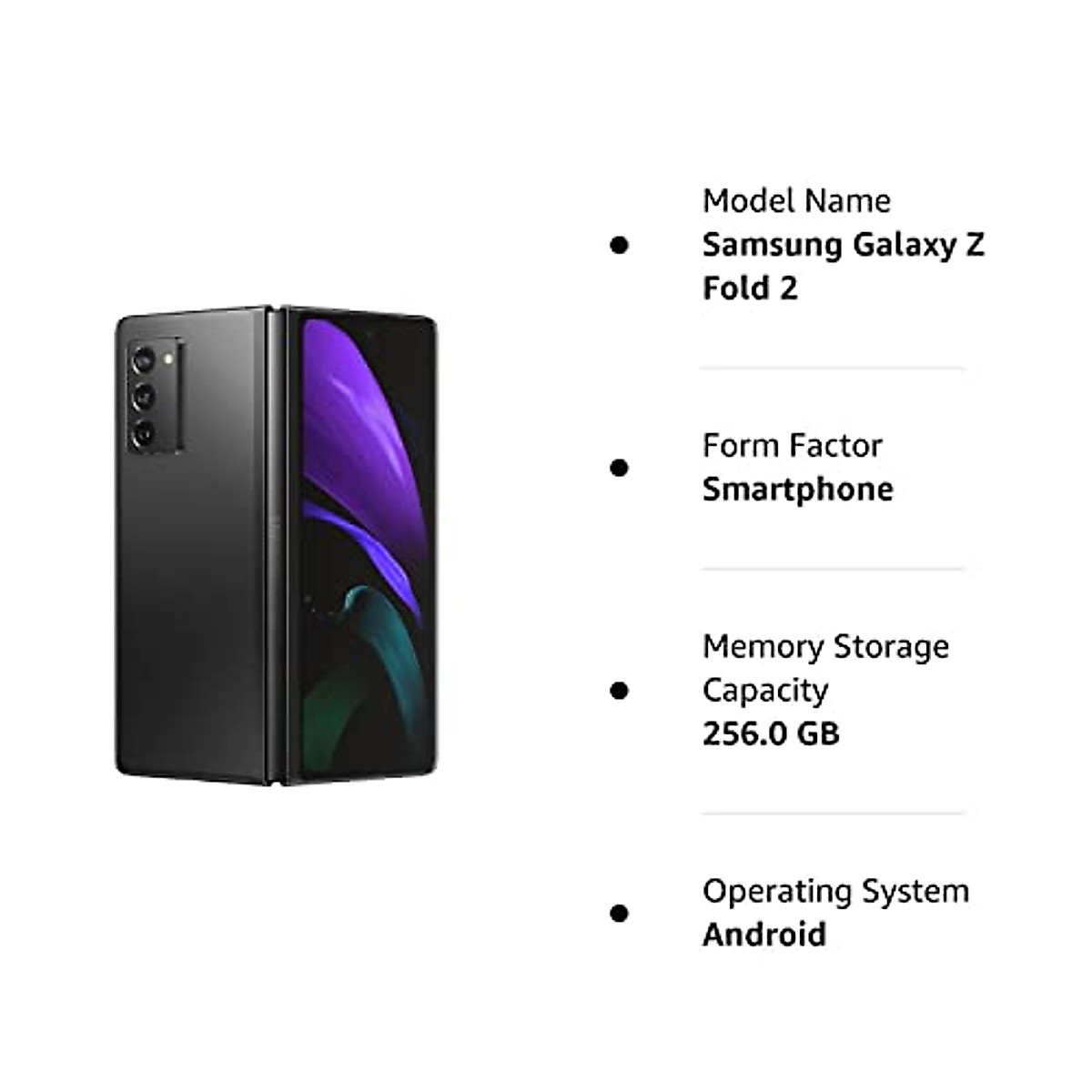 Samsung Electronics Galaxy Z Fold 2 5G | Factory Unlocked Android Cell Phone | 256GB Storage | US Version Smartphone Tablet | 2-in-1 Refined Design, Flex Mode | Mystic Black (SM-F916UZKAXAA) (Renewed)