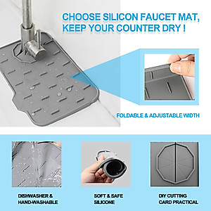 Sink Splash Guard 8.3" Mini kitchen Faucet Mat Silicone Handle Drip Catcher Tray Behind Faucet Kitchen Guard Gadgets for Kitchen Bathroom Countertop Drying and Dish Soap Sponge Placement (2 Pcs Grey)