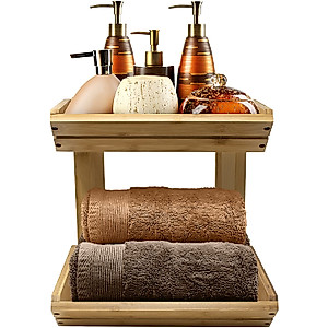 Sorbus Bamboo Fruit Vegetable Basket Kitchen Counter Stand 2 Tier Rack, Home Storage Tiered Bowl Display Tray Holder for Bread, Fruit, Vegetables & Snacks