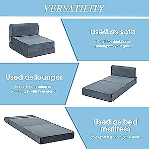 XIECUVA Sleeper Sofa Bed, Memory Foam Folding Sleeper Chair Couch Bed with Soft Cushions, Characteristic Sofa Mattress in Living Room Bedroom Guest Room Home Office (6''*24''*70'', Grey)