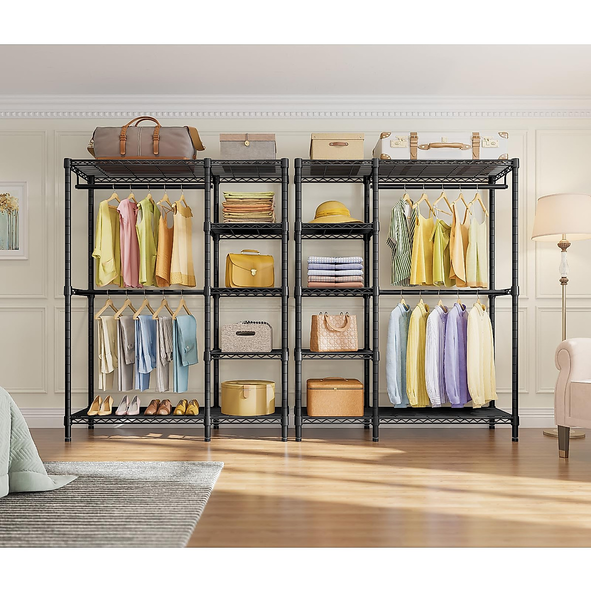 VIPEK V7 Basic Garment Rack for Hanging Clothes Heavy Duty Clothes Rack with Shelves, Portable Closet Rack Metal Clothing Rack 5 Tiers Freestanding Closet Wardrobe System, Max Load 670lbs, Black