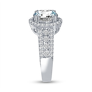 Size - 7 - Solid 14k White Gold Round Cut Big Large Wide Halo Solitaire Engagement Ring CZ Cubic Zirconia (4.0cttw., 2.50ct. Center)