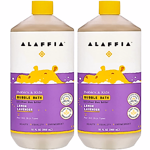 Alaffia Babies and Kids Bubble Bath, Gentle Baby Essentials for Delicate Skin, Cleansing & Calming Bubbles, Plant Based Formula, Vegan, Lemon Lavender (2 Pack - 32 Fl Oz Ea)