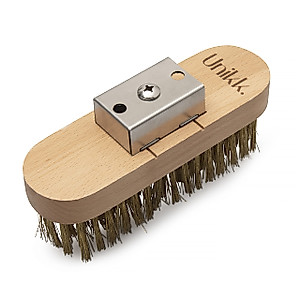 Unikk. Pizza Oven Brush with Scraper – 35” Long Adjustable Heavy Duty Aluminum Handle - Brass Bristles Brush for Pizza Stone with Grater and Screwdriver